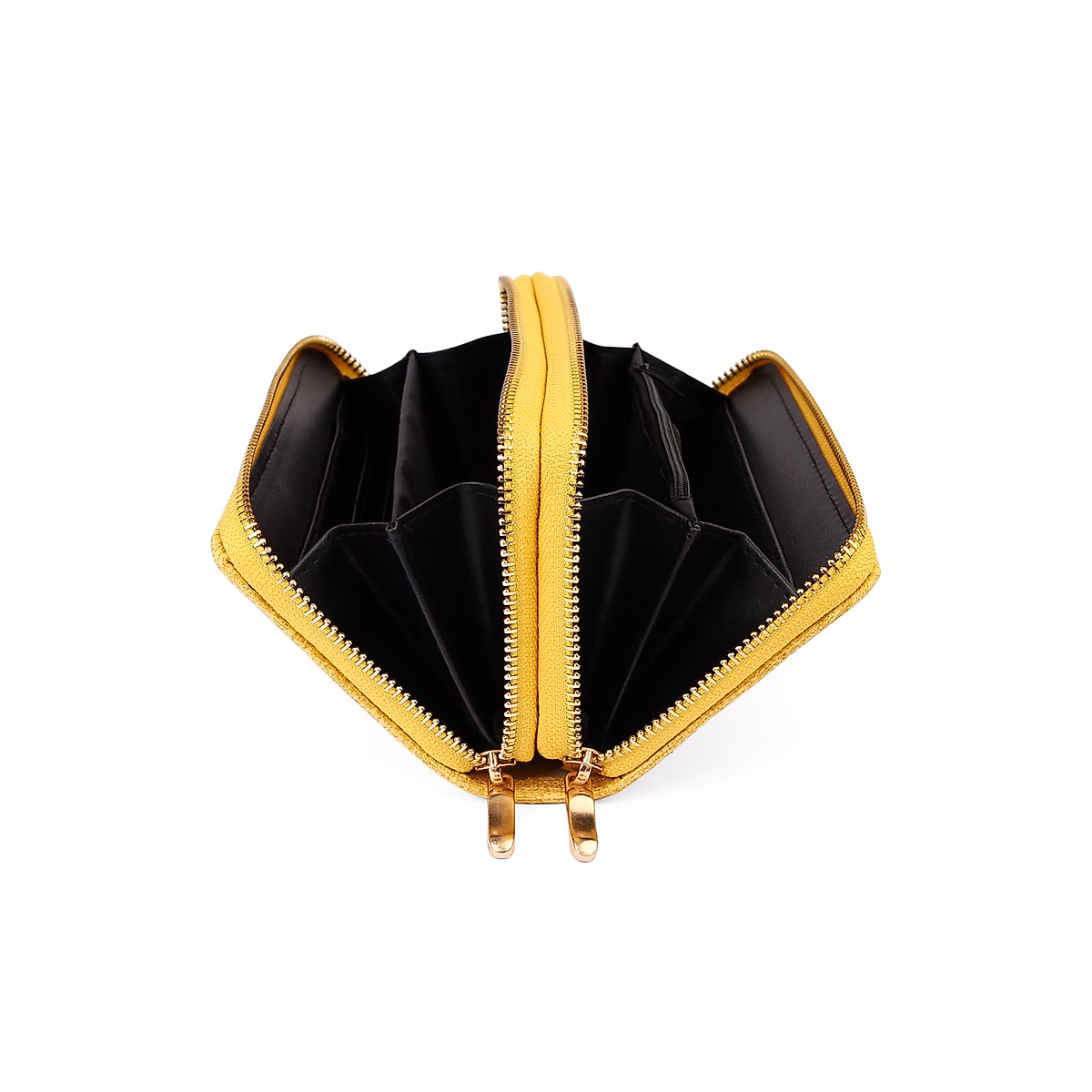 Classic Leatherette Zip Around Wallet - Vegan Leather Zipper Clutch Purse Coin Card Slots, Removable Wristlet (Double Zip Wristlet - Textured Light Brown)