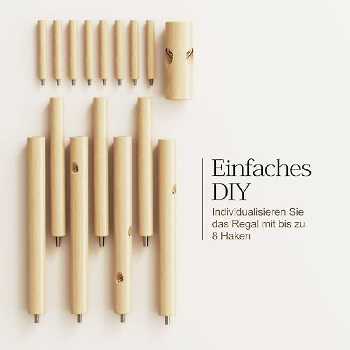 Pipishell Coat Rack Sturdy Wooden Coat Rack Stand, Adjustable Coat Tree, Free Standing Tree Hanger with 4 Sections & 8 Hooks, for Home/Bedroom/Office/Hallway/Entryway