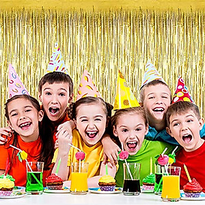 3Pcs Gold Metallic Tinsel Foil Fringe Curtains, Gold Foil Fringe Curtain Backdrop Metallic Tinsel Streamers Backdrop for Birthday Baby Shower Party Photo Booth Props Decoration