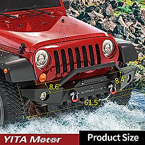 YITAMOTOR Front & Rear Bumper Compatible for Jeep Wrangler 2007-2018 JK & JKU Unlimited (2/4 Doors) w/LED Light & 2 x D-Rings & Winch Plate & Fog Holes & 2" Hitch Receiver