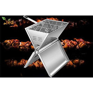 Ved Portable Barbecue Grill - Foldable Notebook-Style 2 to 3 Person BBQ Griller Made with Stainless Steel - Charcoal Smoker for Terrace, Patio, Backyard, Camping, Hiking & Beach Trips - 35x24x39cm
