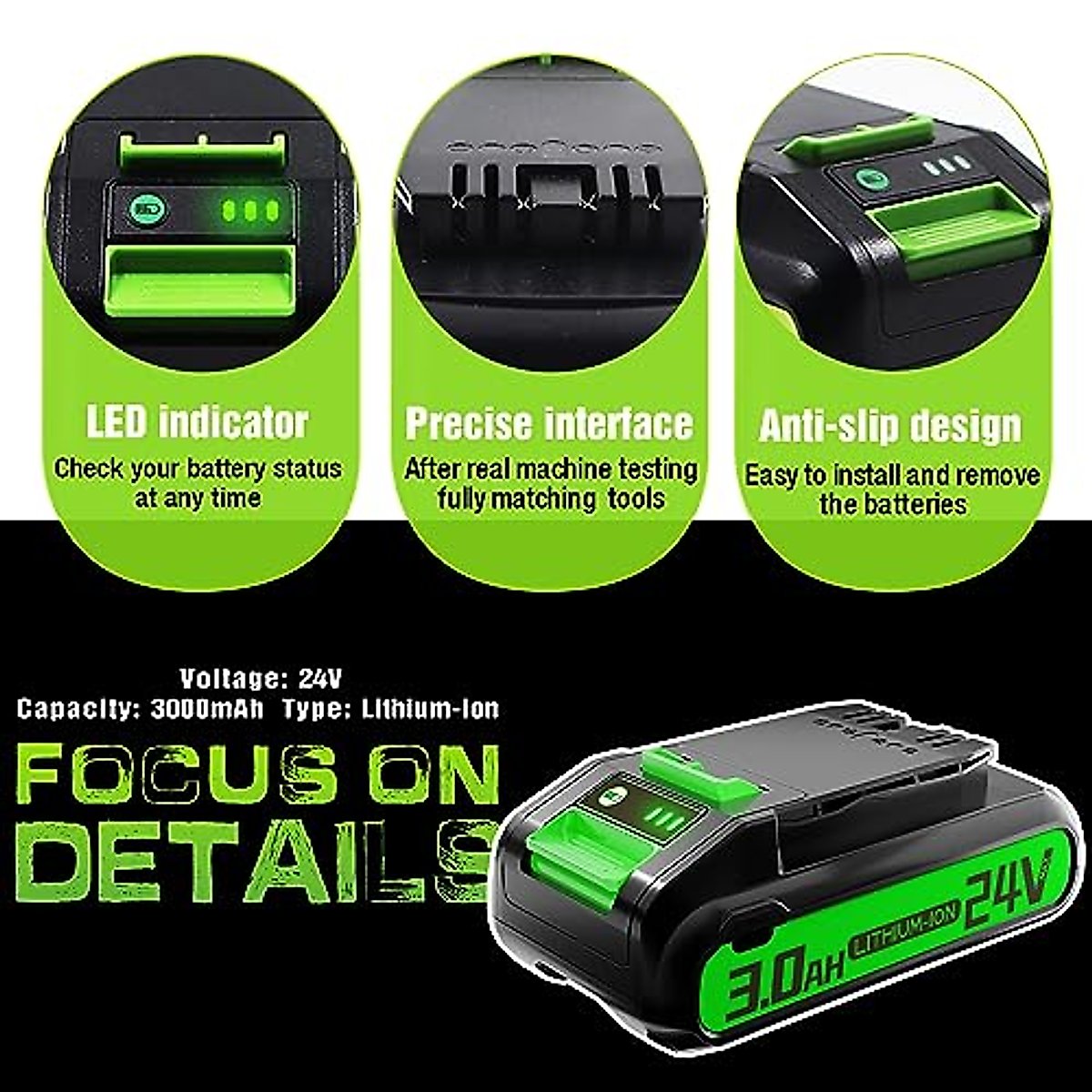 TenHutt 【Upgrade】 3.0Ah 24V Replace Battery for Greenworks 29842 29852 Lithium Battery Compatible with 20352 22232 2508302 24V Cordless Tools