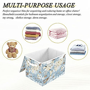 Kigai Storage Basket World Map Storage Boxes with Lids and Handle, Large Storage Cube Bin Collapsible for Shelves Closet Bedroom Living Room, 16.5x12.6x11.8 In