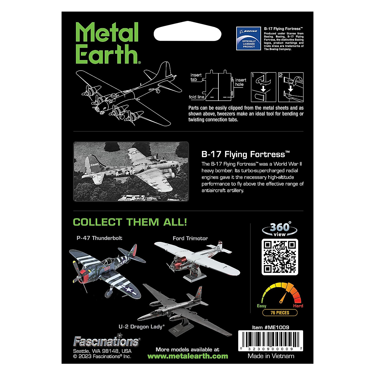 Fascinations Metal Earth B-17 Flying Fortress Color 3D Metal Model Kit Bundle with Tweezers