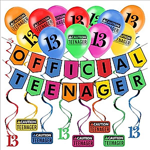 Funny OFFICIAL TEENAGER 13th Birthday Party Pack - Multicolor 13th Birthday Party Supplies, Decorations and Favors