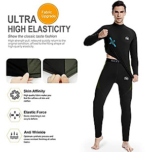 MEETWEE Men's Thermal Underwear Set, Winter Ski Gear Fleece Lined Long Johns Base Layer Warm Top & Bottom for Skiing Black