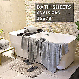YTYC Towels,39x78 Inch Oversized Bath Sheets Towels for Adults Luxury Bath Towels Extra Large Sets for Bathroom Super Soft Highly Absorbent Microfiber Shower Towels 80% Polyester (Grey,2 Piece)