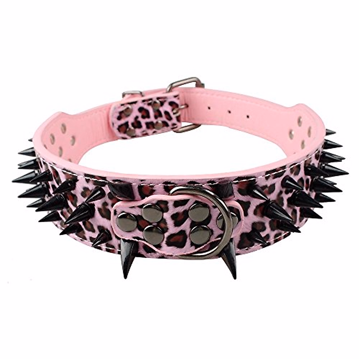 Benala Pet Dog Collar Adjustable Harness Spiked Studded Faux Leather Punk Rivet Dog Collar Pu Sharp Spikes Dog Supplies,Leopard,S