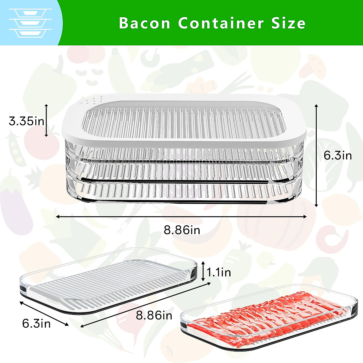 Japanese Lunch Meat Container for Refrigerator, 3 Layers Deli Meat Container for Fridge, Stackable Cold Cuts Storage Containers for Fridge, Deli Meat Container with Lid for Meat, Cold Cuts, 1 Pack
