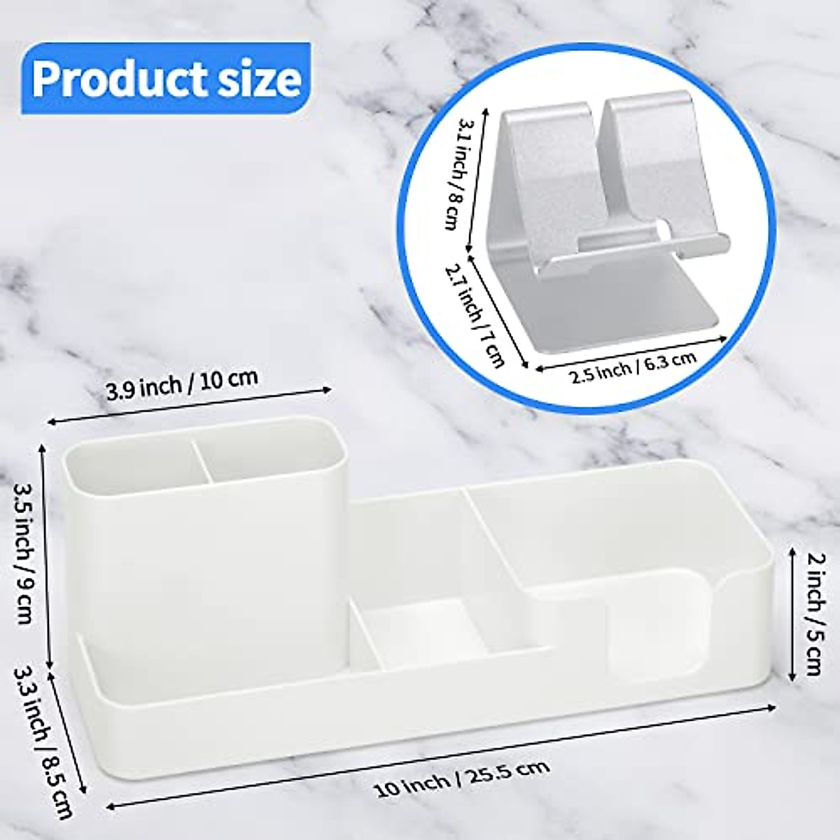 LETURE Pen Holder for Desk, Desktop Organizer with Mobile phone holder/Pencil Holders/Sticky Note Tray/Paperclip Storage and Office Stationery Accessories Caddy for Office Home School (White)