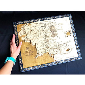 Handmade Large Wooden Map Compatible with Hobbits and Middle Earth Map LOTR | Set of coasters | Map Gift Idea| Decor Map | Gift Idea Fantasy Map | Gift for Him | Gift for Her