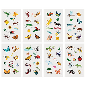 24 Sheets Bug Temporary Tattoos, Birthday Decorations Insect Bees Beetles Bug Party Favors