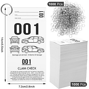Ireer 1000 Sets Parking Tickets Vehicle Claim Tags with Car Diagram 3 Part Key Tags Perforated Cardstock Temporary Parking Tags Numbered 000-999 with 1000 Pcs Rings