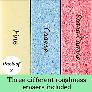 Rust Eraser for Knives Kitchen Stoves Wood Finish and Bicycles Multi Purpouse Cleaning Rubber Eraser Remover Dirt Stains, Set of 3 (Fine, Coarse, Extra coarse) Made in Japan
