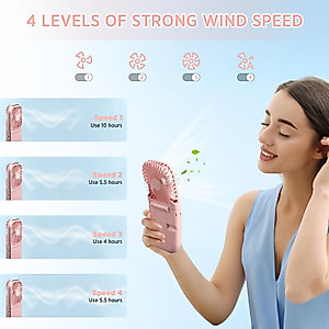 Tujoe 2 Pcs Portable Mini Fan Handheld Fan Rechargeable USB Foldable Necklace Fan 4 Speeds Adjustment 3000 Mah Power Bank Necklace Fans for Office Travel Outdoor Camping(White, Pink)