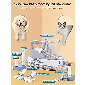 Kzoom Pet Clipper Grooming Kit with Vacuum Suction and Vacuum Picks Up 99% Pet Hair,2.5L Large Capacity Pet Hair Collection Box,Low Noise Pet Grooming Vacuum with Dog Clippers (White 2)