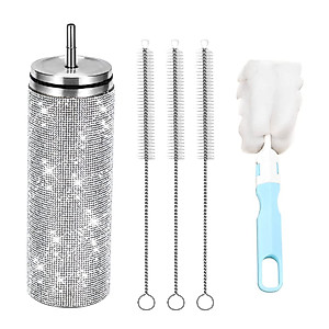 Glitter Water Bottles,Bling Cup -20oz Stainless Steel Diamond Water Bottle Insulated Cups with Lids and Straws Rhinestone ,Gift for Women Mom Girlfreind (silver)