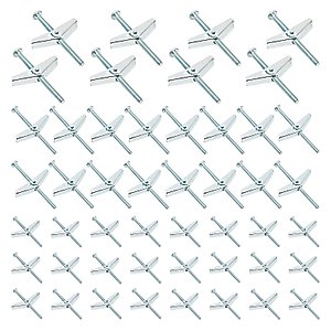 Built Industrial 48 Pieces Heavy Duty Toggle Bolts, Wall Anchors & Screws for Drywall, 1/4 Inch, 1/8 Inch, 3/16 Inch (3 Sizes)
