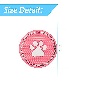 2PCS Universal Bling Car Cup Coaster, Rhinestone Car Accessories, 2.75 inch Dog Paw Car Cup Holder Insert Mat Pad Set,Suitable for Most Car Interior (Dark Pink)
