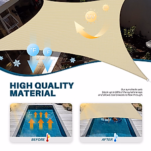 Coarbor 12'x14' Sun Shade Sail Outdoor Canopy Cover Rectangle Heavy Duty Shade Cloth for Backyard Yard Deck Patio Garden Outdoor, Beige