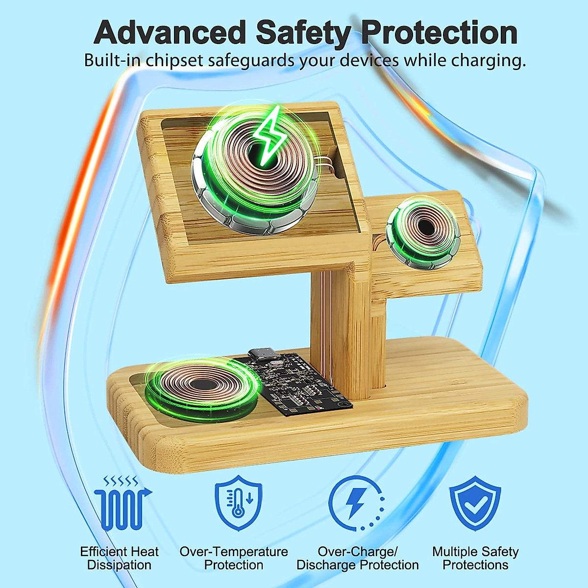 Wireless Charging Station for Apple, 20W Fast 3 in 1 Wireless Charger Stand, Bamboo Charging Station for iPhone 15/14/13/12 Pro/Max/Plus, for Apple Watch 8/7/6/SE/5/4/3/2, for Airpods 3/2/Pro