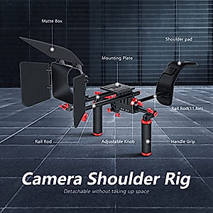 NEEWER Camera Shoulder Rig, Video Film Making System Kit for DSLR Camera and Camcorder with Shoulder Mount, 15mm Rod, Handgrip and Matte Box, Compatible with Canon Nikon Sony DSLR Cameras (Red)