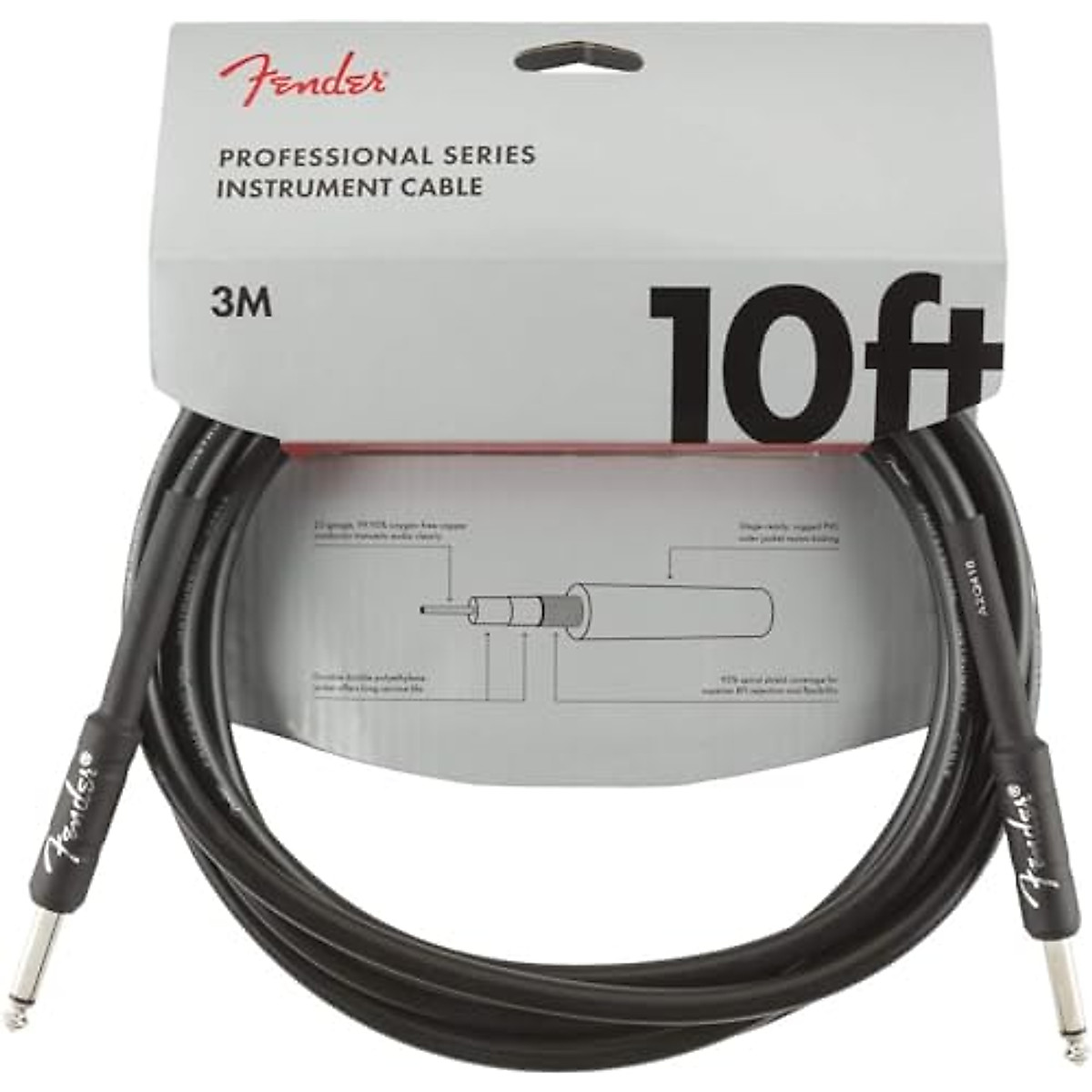 Fender Professional Series Instrument Cable, Guitar Cable 10 ft, Stage Ready with Anti-Kinking Design, Black