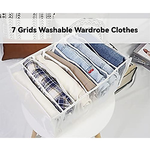 S-SNAIL-OO 7 Grids Washable Wardrobe Clothes Organizer, 2PCS Foldable Visible Grid Storage Box with Multiple Layers, Storage Containers for Scarves, Leggings (Jeans Grid, 2White)