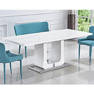 63"/78.7" Extendable Dining Table with Butterfly Leaf, High Gloss Lacquer Coating and Pedestal Base in White/Chrome