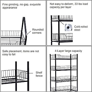 MEDEIYIBI 4-Tier Standing Shelf Units Kitchen Baker's Racks Organizer Holders with Wheels Snack Display Rack Household Metal Storage Rack for Bathroom Living Room Office Garage 19.6 x 10.6 x55in