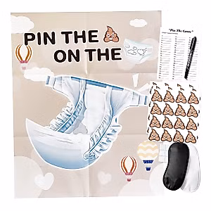 TYHJOY Baby Shower Party Games Favors, Pin The Sticker On The Diaper - Funny Baby Shower Games for Adults Girl Boy 48 Guests