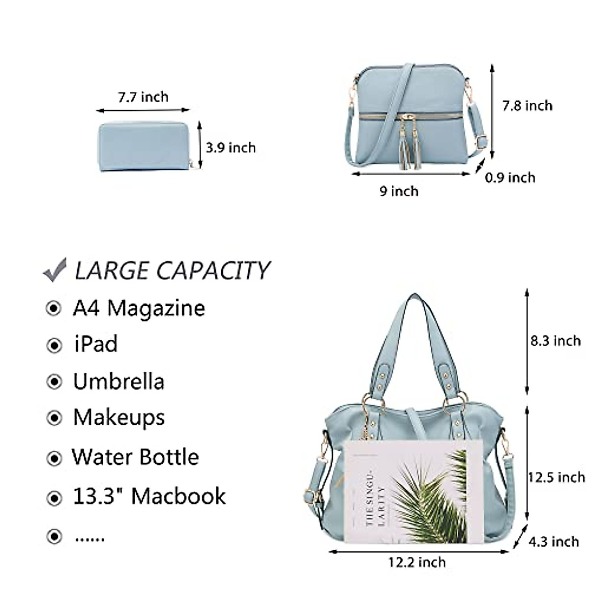 Purses And Wallets Set For Women Tote Satchel Handbags Large Hobo Bag Purse With Wallet 3PCS Skyblue