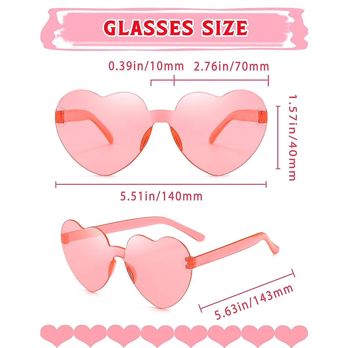 LIULIUBTY Heart Shaped Sunglasses Rimless Colorful Heart Glasses Bachelorette Party Favors (Mixed Colors)