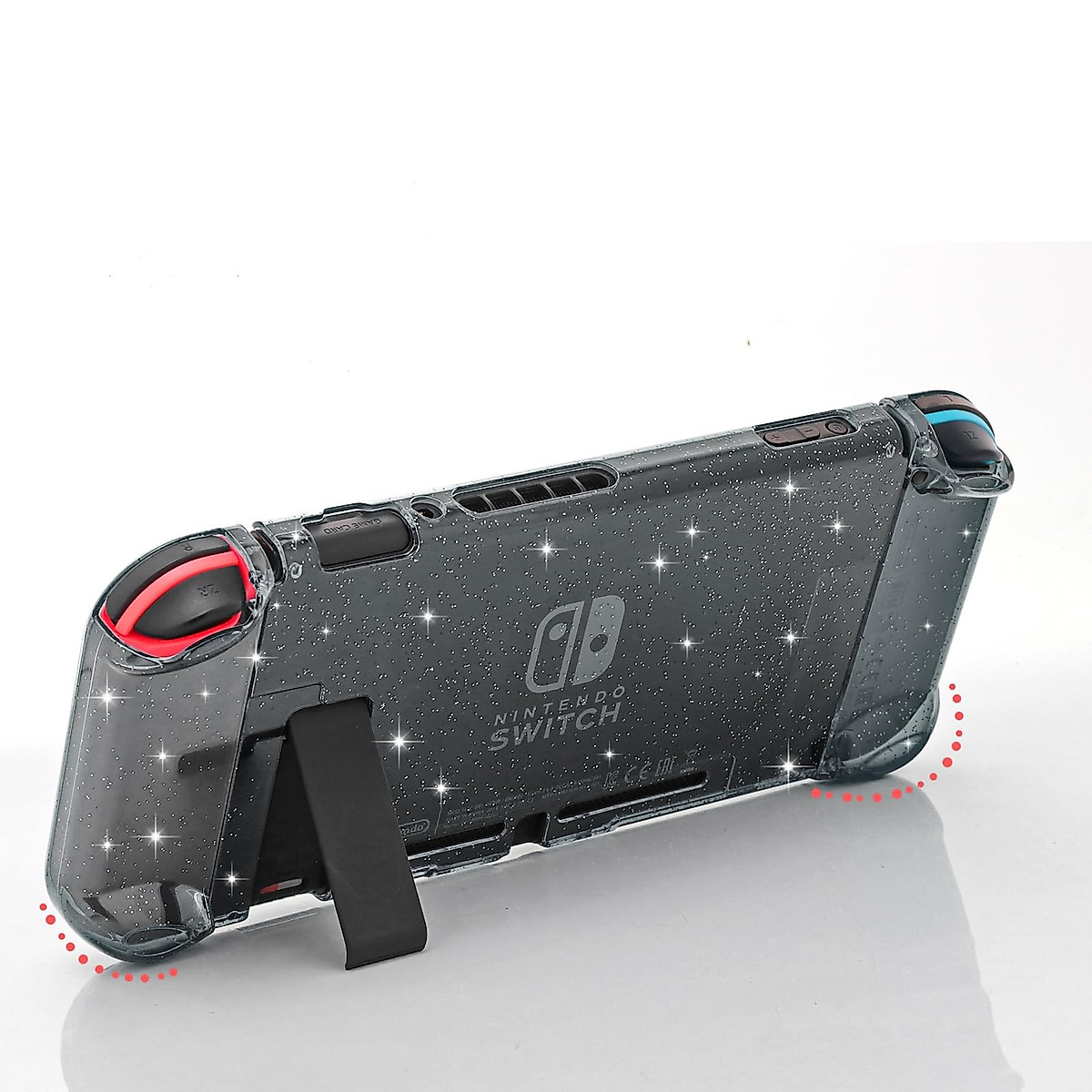 HEATFUN Glitter Case for Nintendo Switch, Protective Case for Nintendo Switch with a Tempered Glass Screen Protector and 6 Joy Stick Covers, Fit into The Dock Station - Black