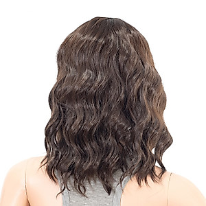 SWACC 15 Inch Short Curly Wavy Hair Wig Medium Length Synthetic Colorful Cosplay Daily Party Wig for Women with Wig Cap (Dark Brown)