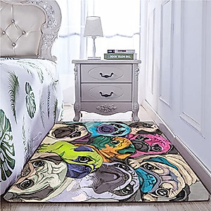 Oueoty Watercolor Pug Puppy Dog Area Rug Rugs for Living Room Bedroom 9x12ft/108x144in/275cmx365cm