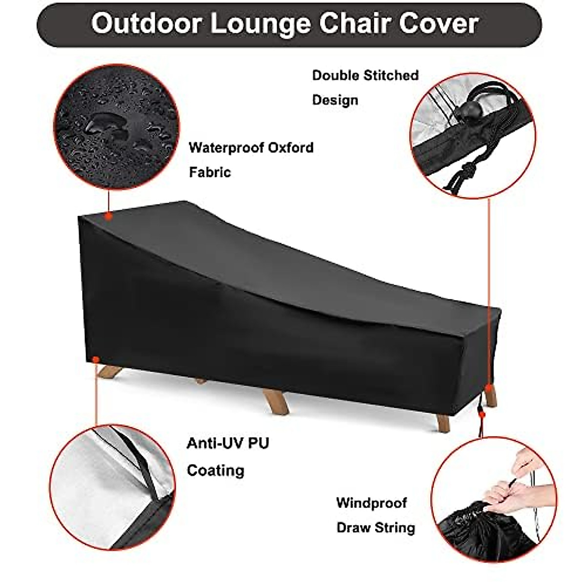 TJFU 1Set Patio Chaise Lounge Cover Waterproof Outdoor Lounge Chair Covers, Water Resistant Sunbed Sun Rattan Chair Cover Black Durable Patio Furniture Covers - 82" L x 29" W x 31" H