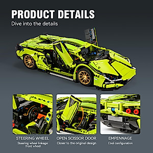 DAHONPA Green Sports Car MOC Building Blocks Kit, 1:14 Scale Sports Car Model Toys(1268 Pcs), Static Version, no Power Pack, Gift for Adults and Kids