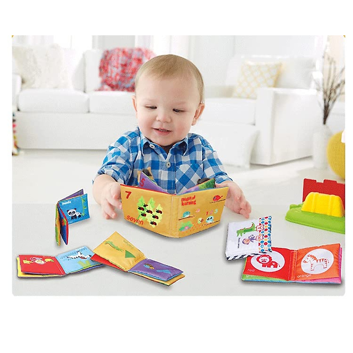 6 Soft Cloth Book Touch and Feel Baby Books Toys 0-24 Months， Crinkle Baby's First Fabric Book Activate Visual & Brain for Newborn, Toddler and Infant Early Education Cognition Busy Book