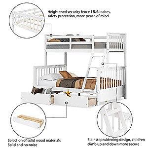 Merax Twin-Over-Full Bunk Bed with Ladders and Two Storage Drawers,White