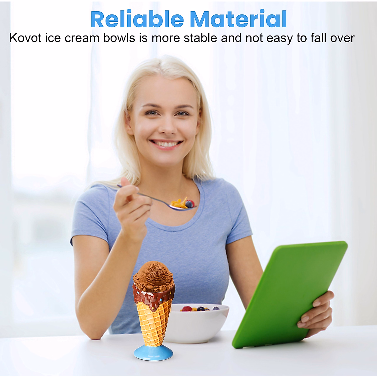 Kovot Ceramic Dessert & Ice Cream Cone Set - Includes 4 Ceramic Cones And 4 Metal Spoons