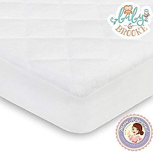 Organic Bamboo from Viscose Fitted Crib Mattress Protector Pad by Baby&Brooke – 100% Waterproof, Absorbent, Non-Toxic, Breathable Mattress Cover - (52"x 28"x 8")