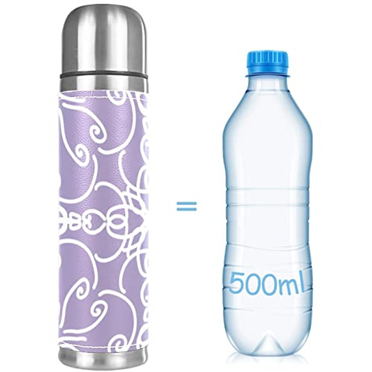 Stainless Steel Leather Vacuum Insulated Mug Vintage Flower Texture Thermos Water Bottle for Hot and Cold Drinks Kids Adults 16 Oz