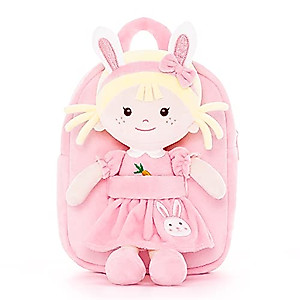 Onetoo Easter Bunny Backpack Toddler Backpack Girl Backpacks Kids Backpacks with Soft Plush Baby Dolls Bunny Pink 9.5"