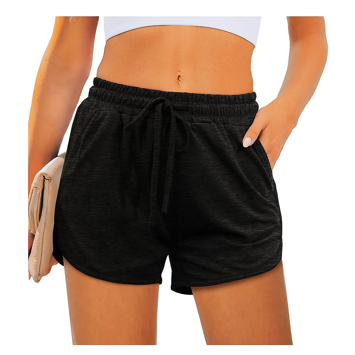 Aloodor Workout Shorts for Women Back to School Running Athletic Shorts Black M