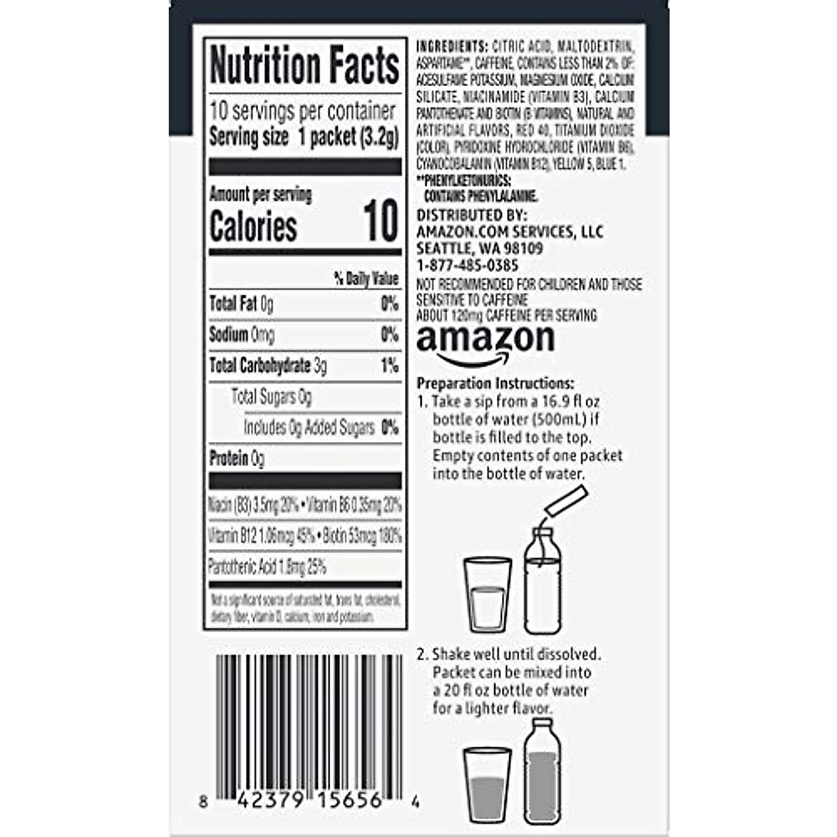 Amazon Brand - Happy Belly Drink Mix Singles, Strawberry with Caffeine, 1.1 ounce (Pack of 1) (Previously Solimo)