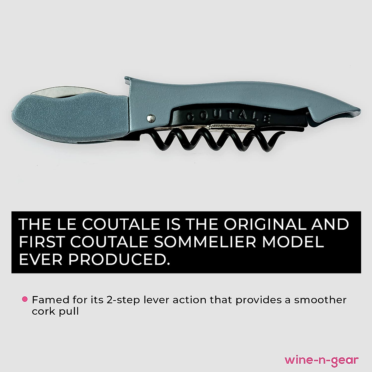 Le Coutale Waiters Corkscrew by Coutale Sommelier - Grey - Two-Step Lever Action for Smooth Cork Pull - Wine Bottle Opener for Bartenders and Gifts - Sharp Micro-Serrated Knife