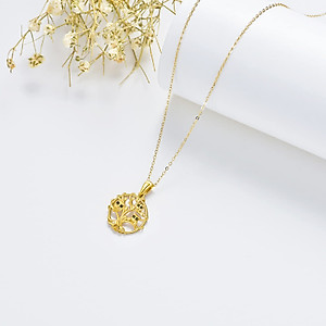 ELFRONT Owl Necklaces 14K Yellow Gold Owl 14kt Gold Owl Tree of Life Jewelry Gifts for Women
