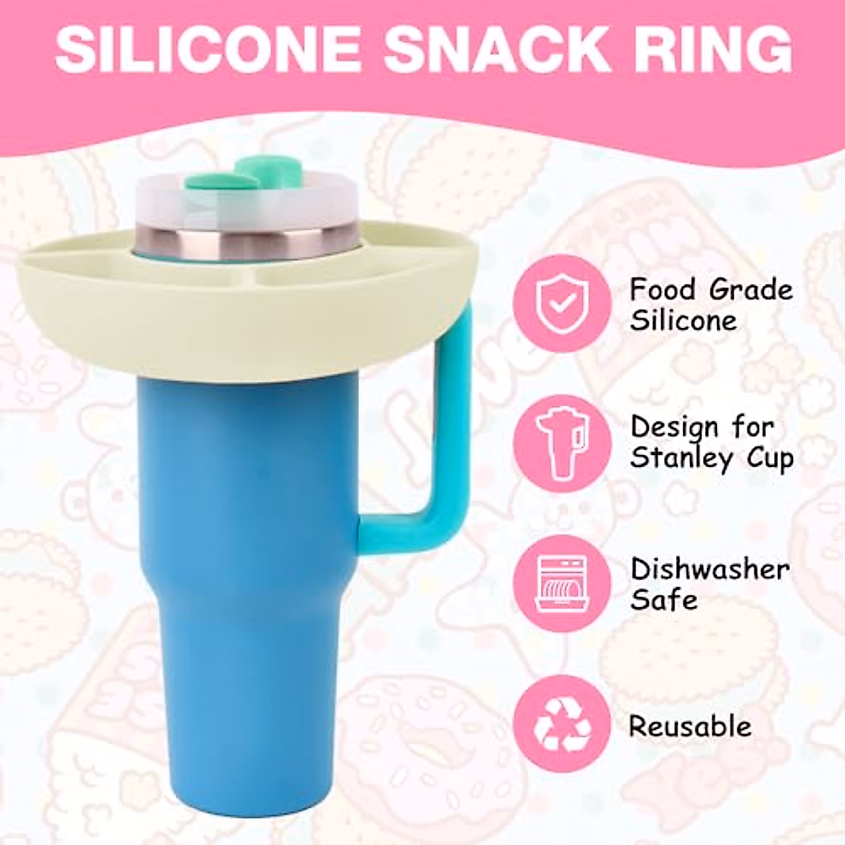 YUBIRD Snack Ring for Stanley Cup, Snack Tray for Stanley Cup 40 Oz, Silicone Snack Bowl Compatible with Stanley 40 Oz, Snack Holder for Stanley Cup (Cream White)