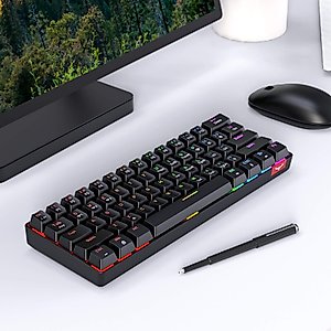 havit Wireless 60% Mechanical Keyboard 61 Keys Rainbow Backlit Gaming Keyboard Bluetooth 5.0/Type-C Wired Programmable Computer Keyboard with Red Switch for Multi-Devices PC Mac Laptop (Black)